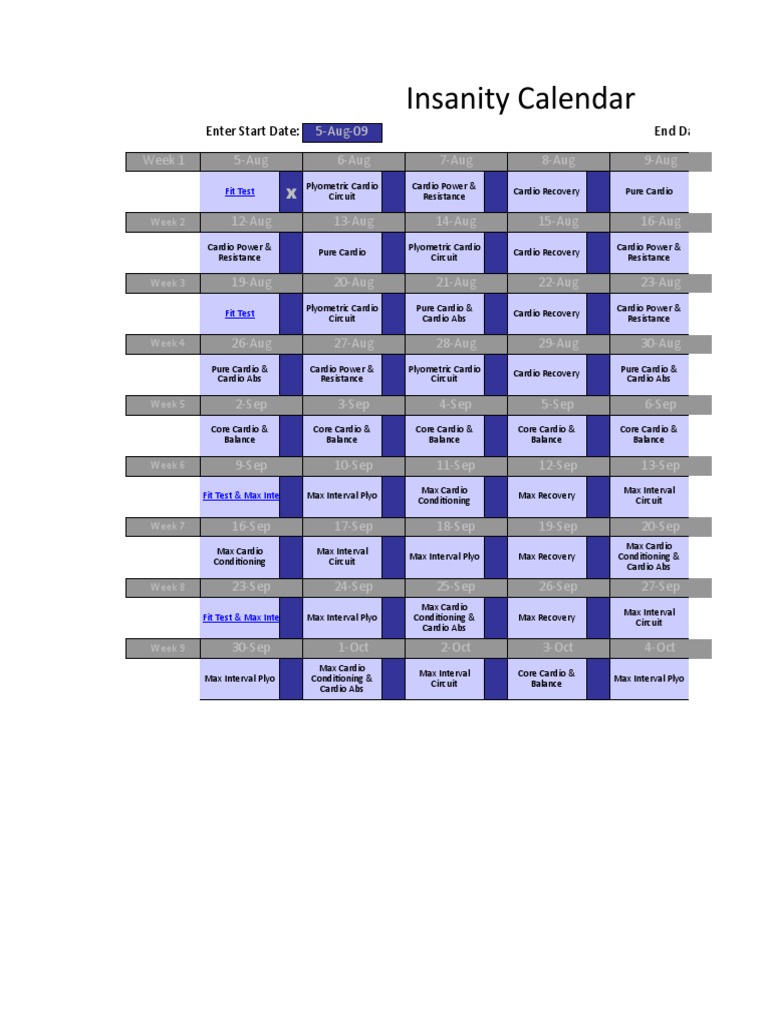 Insanity Calendar | PDF | Weight Training | Weight