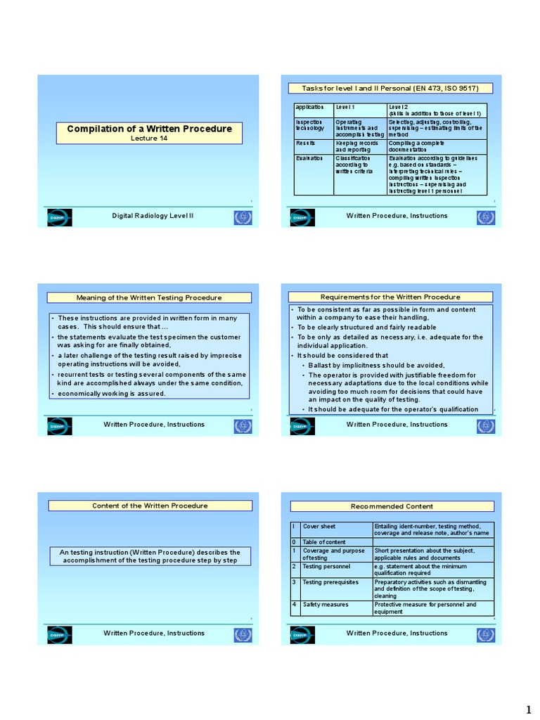 L14 Written Procedure | PDF | Radiography | Evaluation