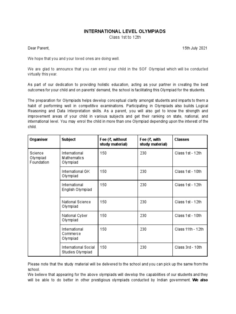 SOF Olympiad Circular 2021 - Nerul | PDF
