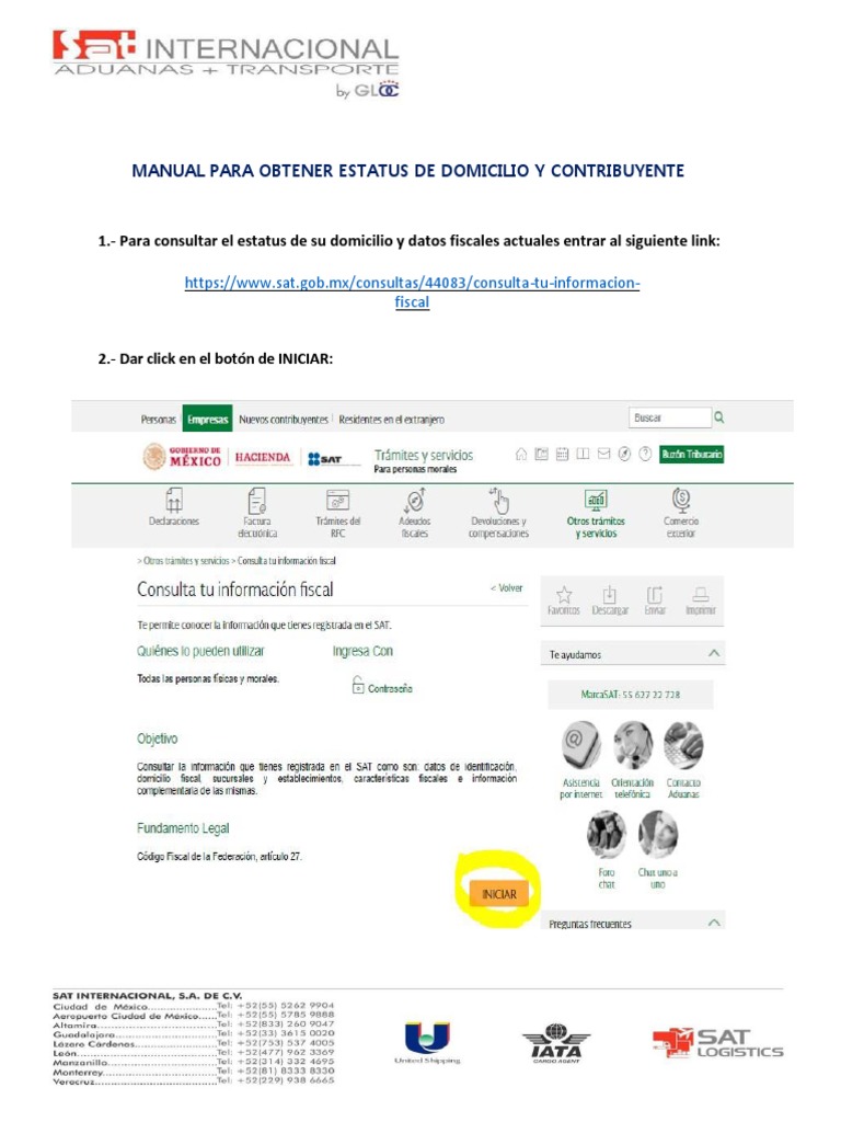 Verificación de Domicilio Fiscal SAT | PDF
