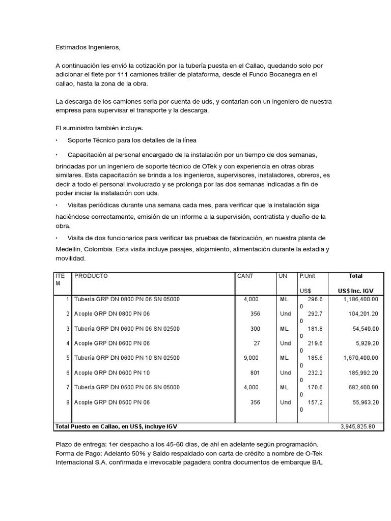 Cotización de Tuberias | PDF