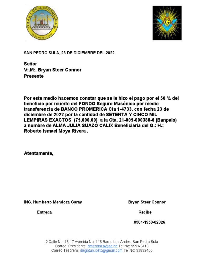 Anticipo 50 % Indemnización FDSM Alma Julia Suazo Calix - Roberto Ismael Moya PDF | PDF