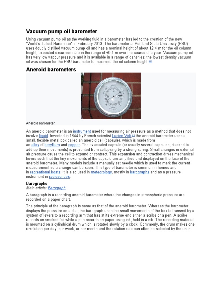 Vacuum Pump Oil Barometer | PDF