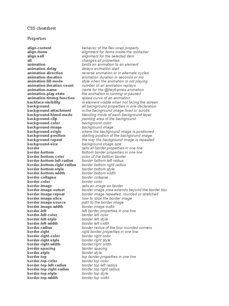 CSS Cheatsheet | PDF | Typefaces | Text