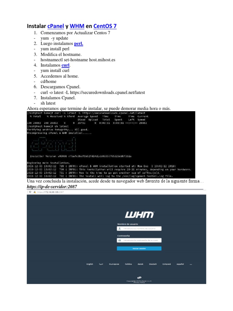 Instalar Cpanel y WHM en CentOS 7 | PDF
