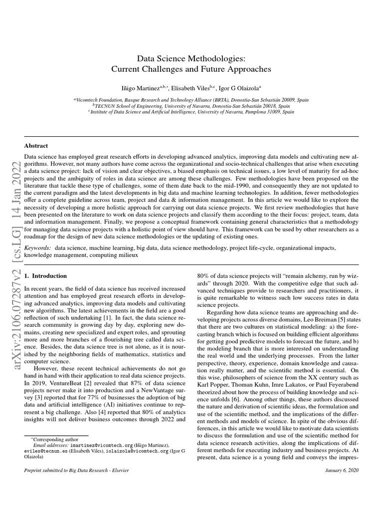 Data Science Methodologies: Current Challenges and Future Approaches ...
