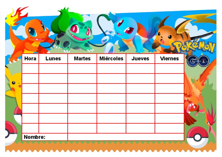 Horario Escolar Pokemon Go Editable | PDF