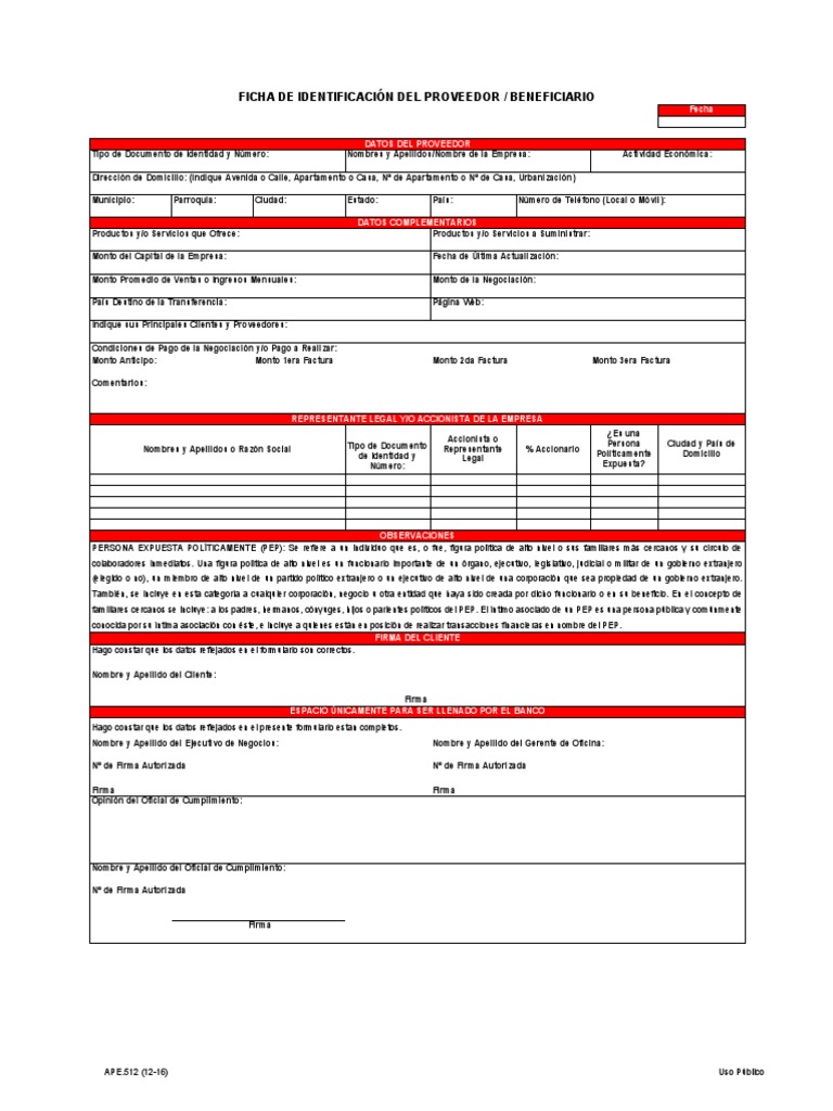 Ficha de Identificacion Del Proveedor | Descargar gratis PDF | Business ...