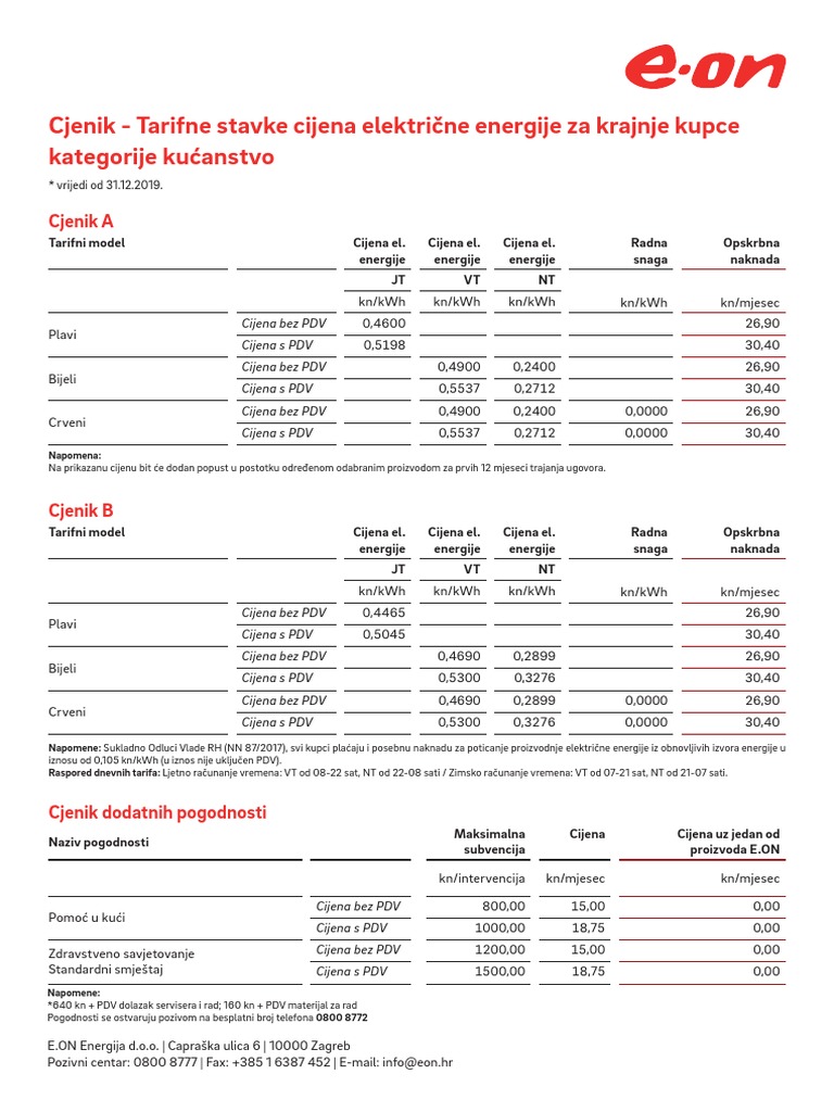 022-S EE HH Cjenik-31.12.2019 | PDF