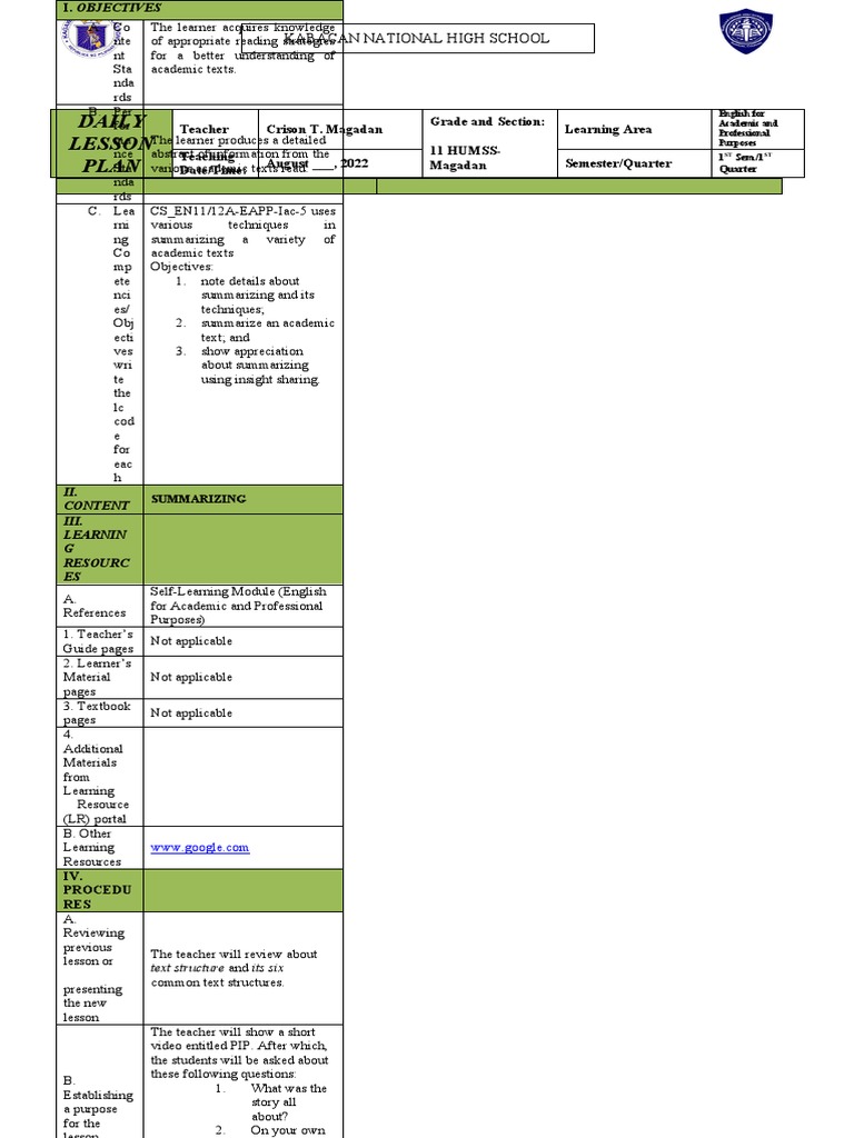 Eapp DLL For Module 3 | PDF | Teachers | Learning