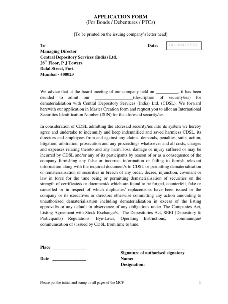 Master Creation Form For Bonds Debentures and PTCs | Download Free PDF ...