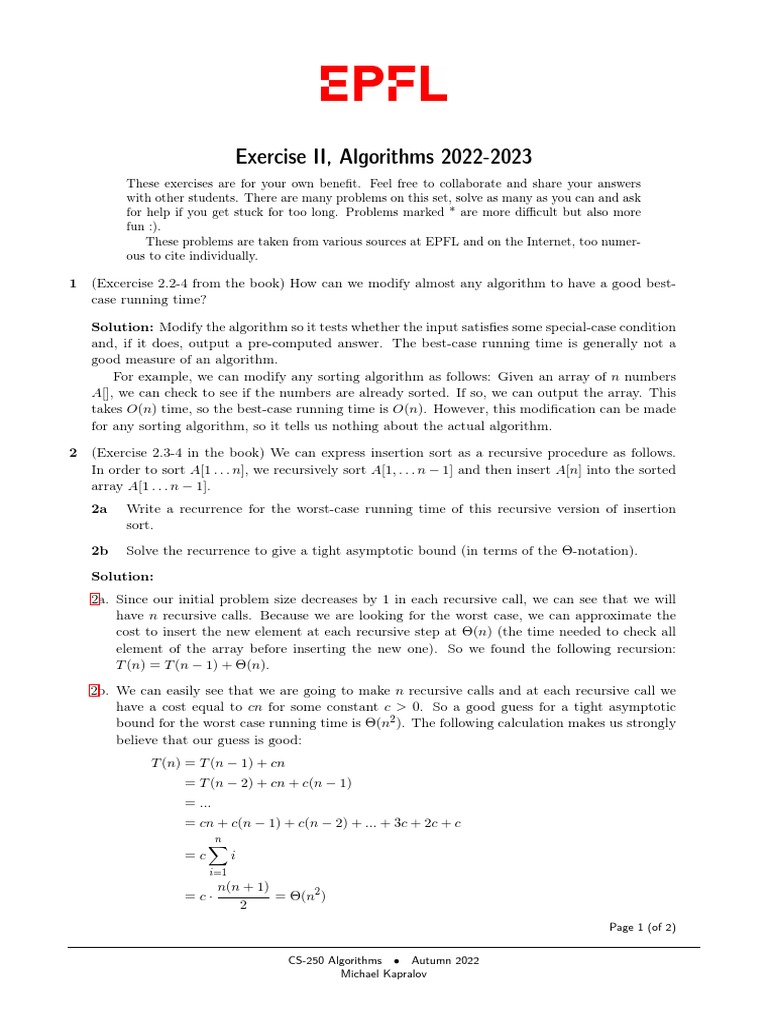 Exercise2 Sol | PDF | Time Complexity | Algorithms