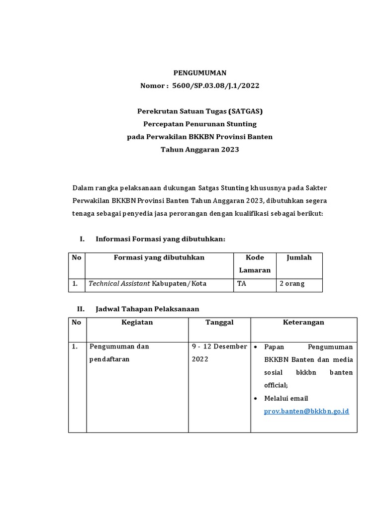 Pengumuman Rekrutmen 2023 | PDF