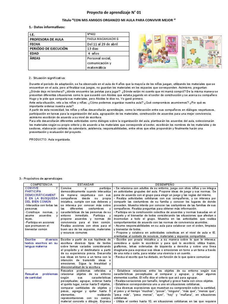 Proyecto #01 Con Mis Amigo Organizo Mi Aula | PDF | Salón de clases ...