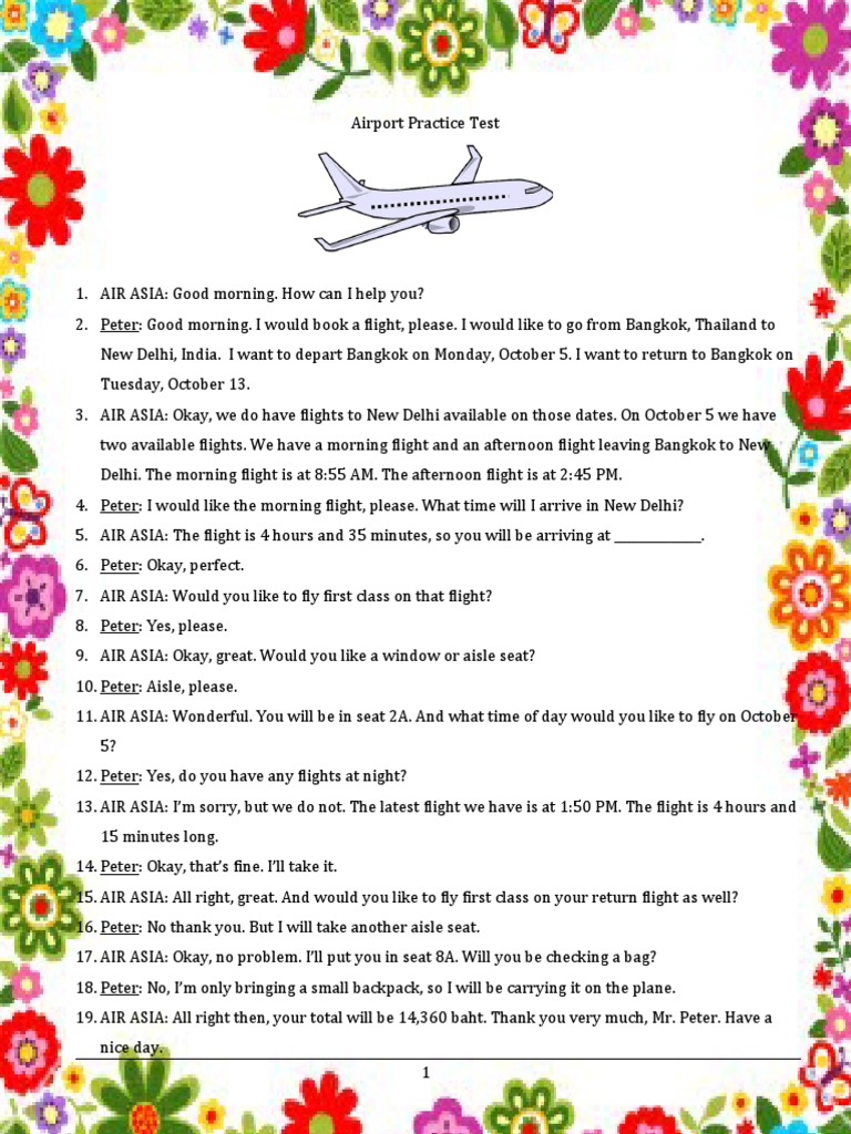 Airport Practice Test Conversation Topics Dialogs 88875 | PDF ...