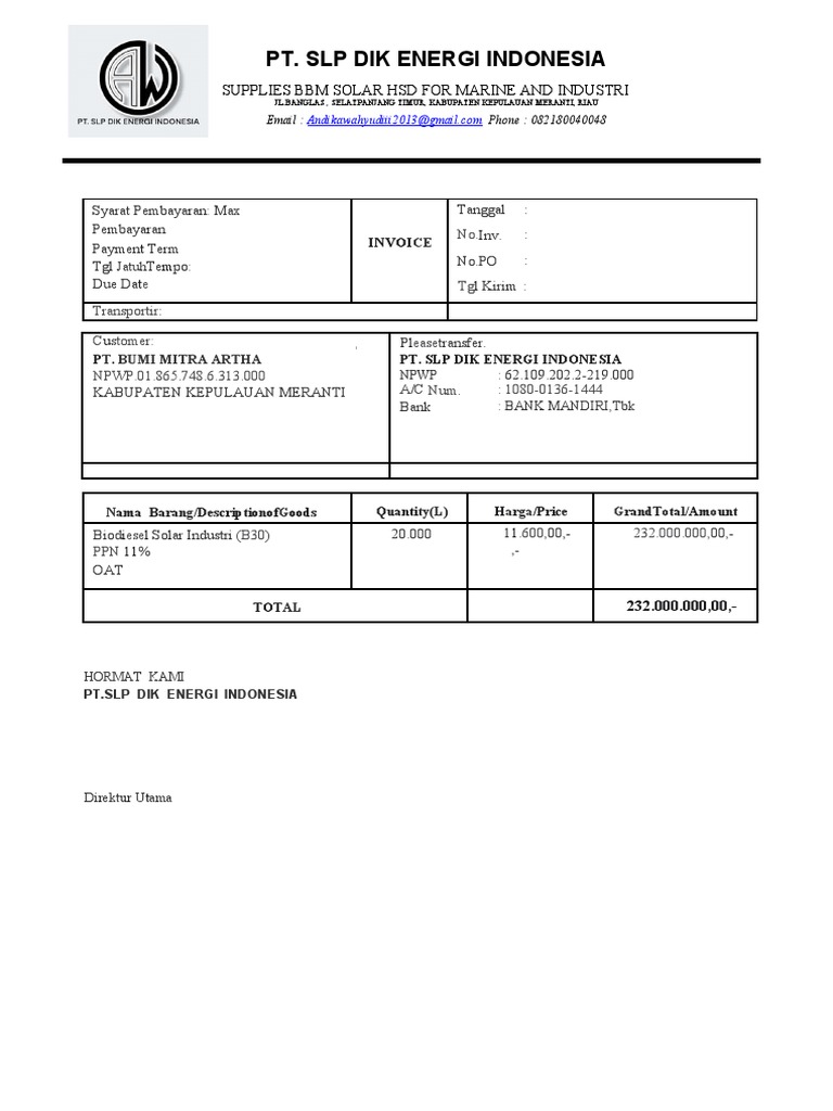 Tagihan Solar PT - Bma | PDF