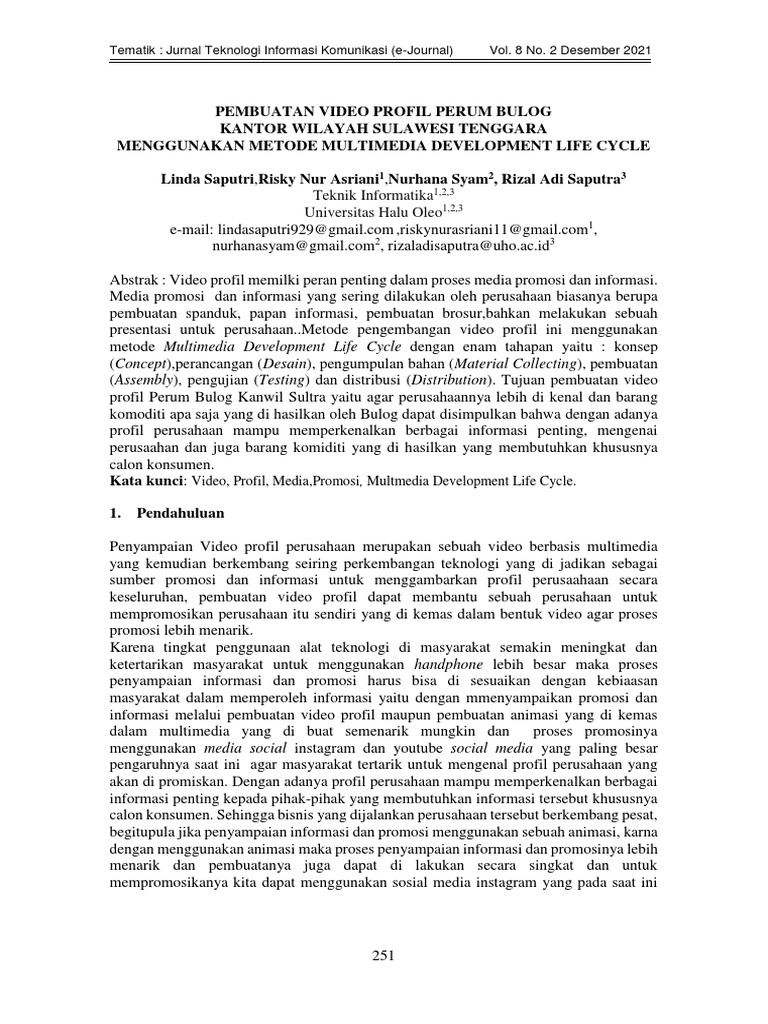 Pembuatan Video Profil Perum Bulog Kantor Wilayah Sulawesi Tenggara Menggunakan Metode ...