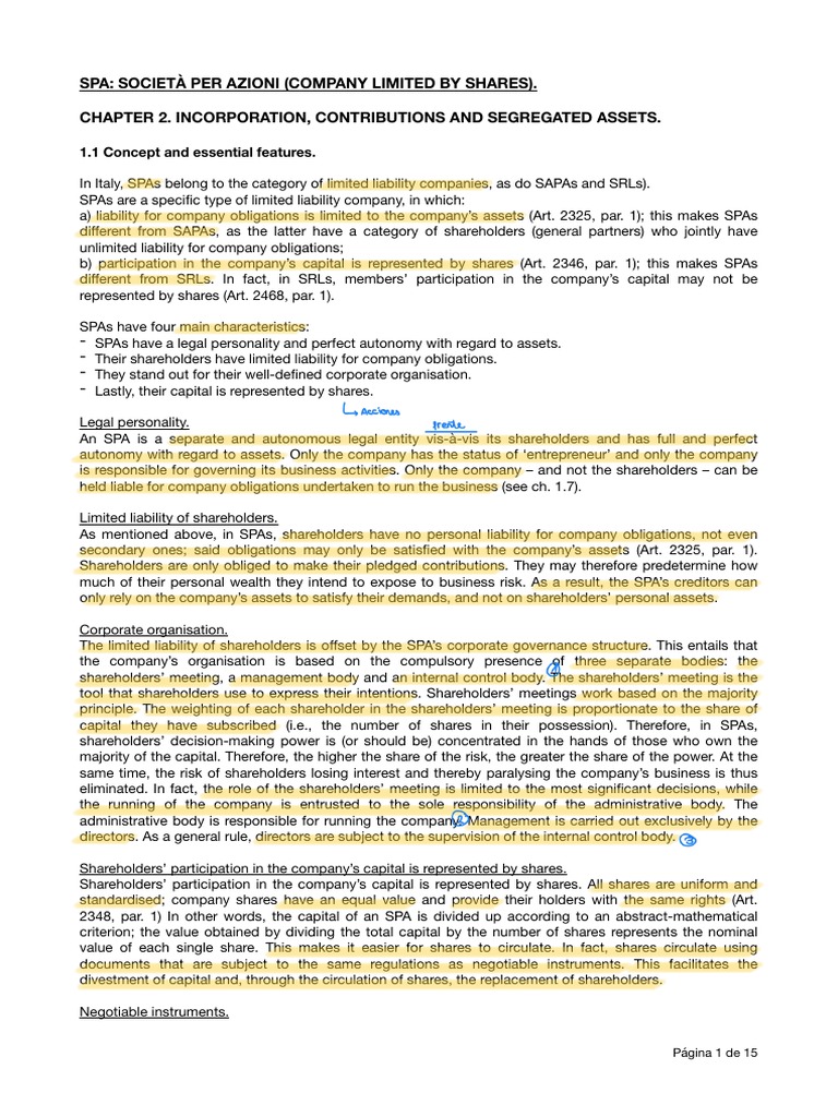 Spa: Società Per Azioni (Company Limited by Shares) - Chapter 2 ...