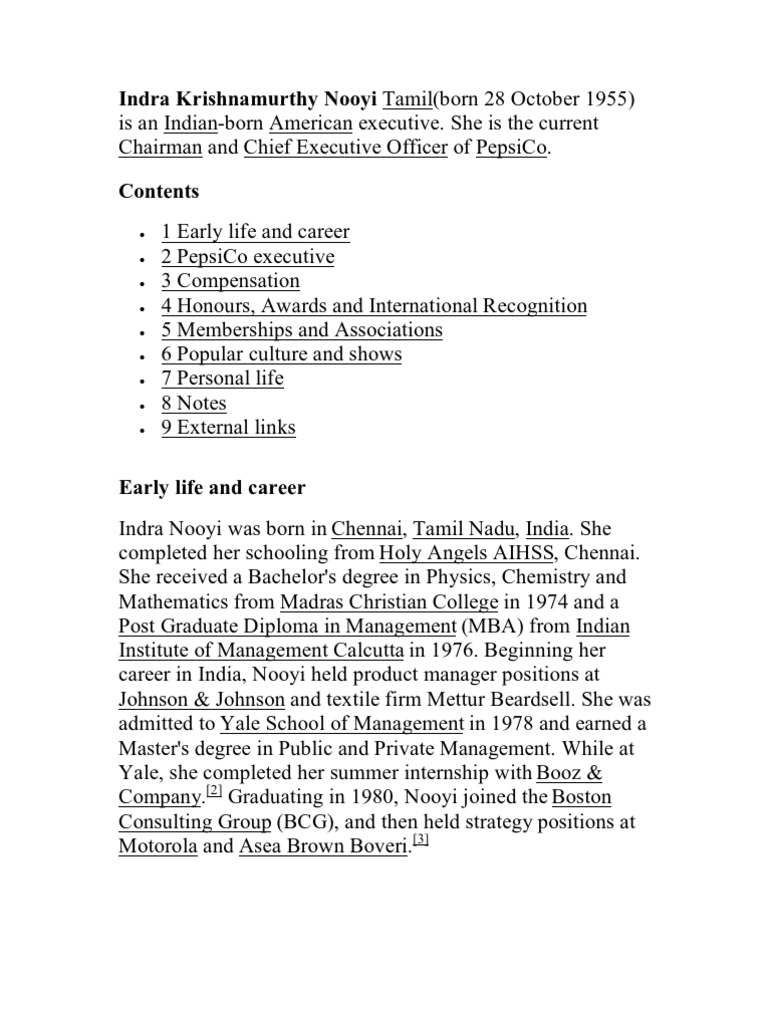 Indra Krishnamurthy Nooyi Tamil | PDF | Foods | Business