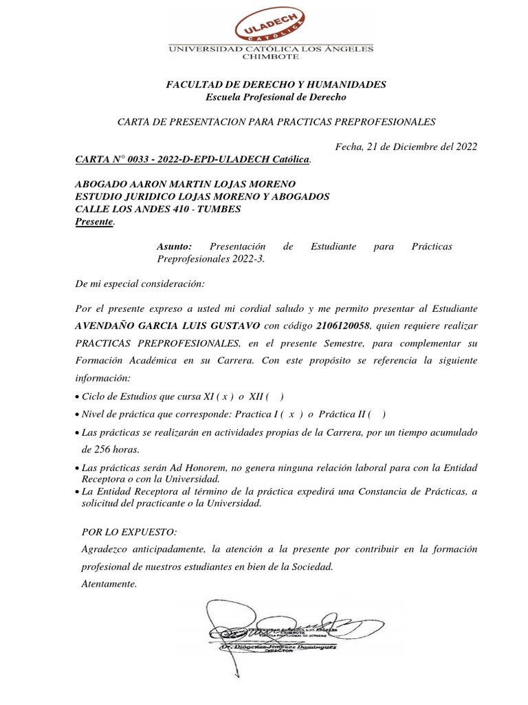 Carta #0033-2022-3 - Avendaño Garcia Luis-Estudio Lojas Moreno y Abogados (21-12 | PDF