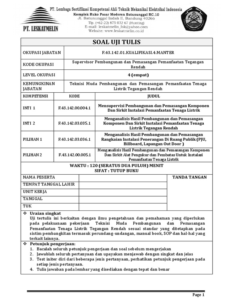 SOAL IPTL MANTER LEVEL 4 Rev - OK | PDF