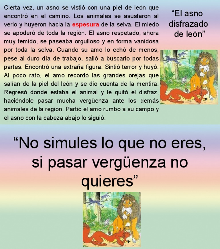"El Asno Disfrazado de León" FÁBULA | PDF