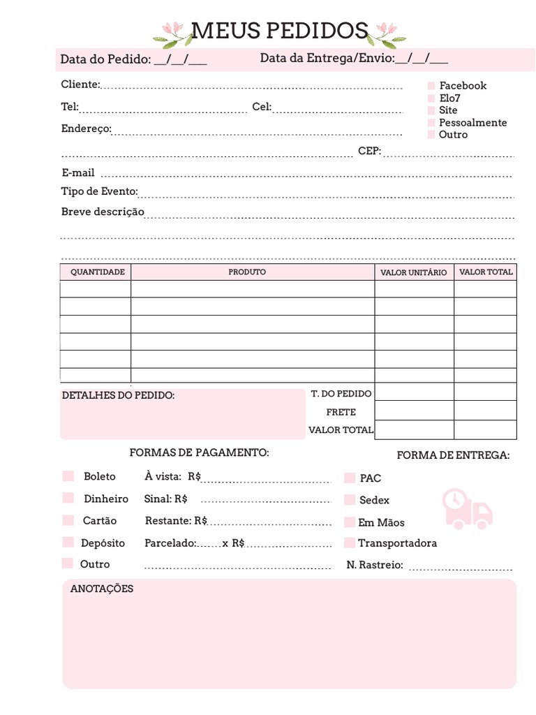 Miolo Caderno Pedidos | PDF