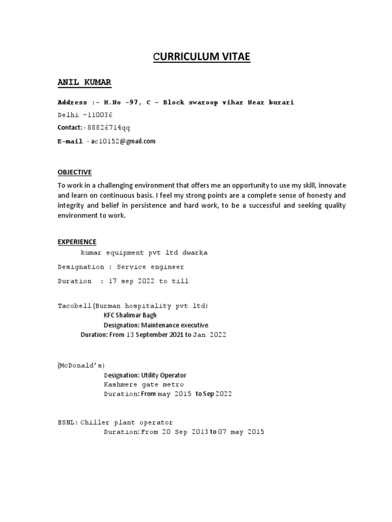 Anil Kumar's Professional CV | PDF | Career & Growth | Business