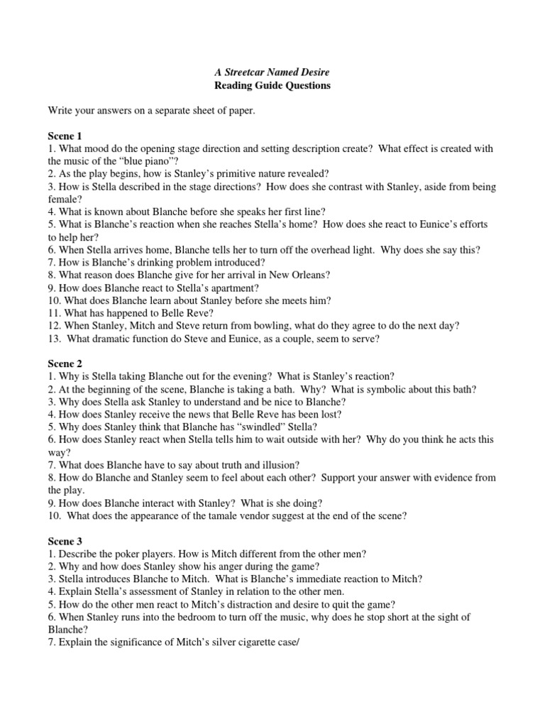 A Streetcar Named Desire Questions | PDF