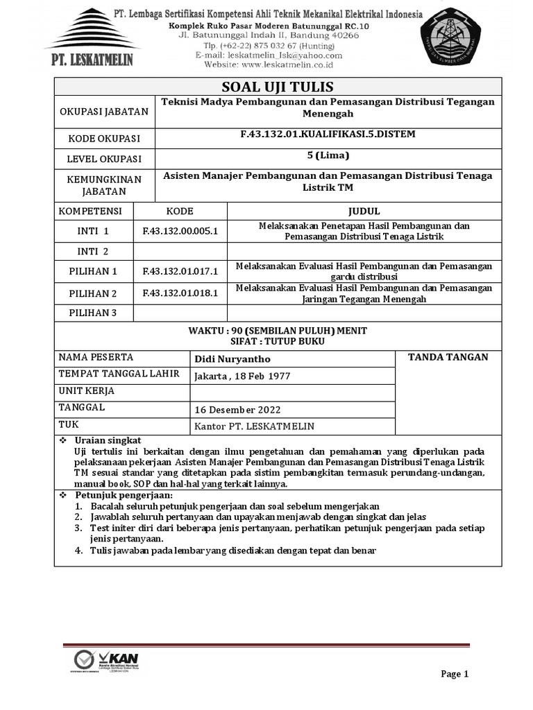 Soal Uji Tulis | PDF