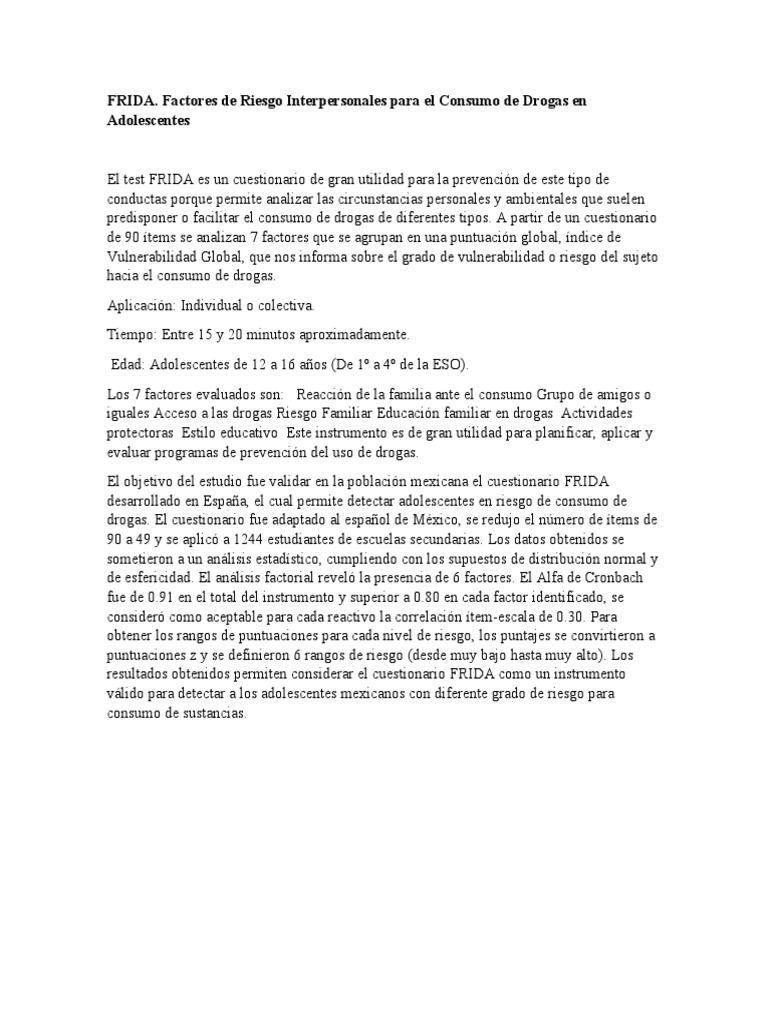 Validación del Cuestionario FRIDA en México | PDF
