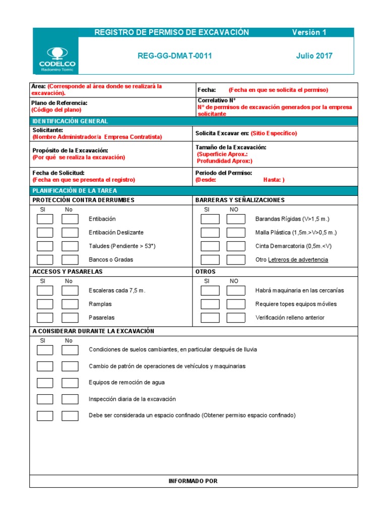 REG-GG-DMAT-0011 - Permiso de Excavación - V1-Jul 17. Rev Final | PDF