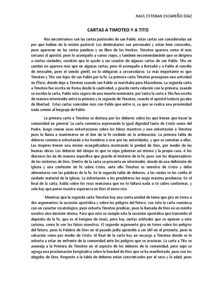 Cartas de San Pablo a Timoteo y Tito | PDF | Pablo el apóstol | Fe