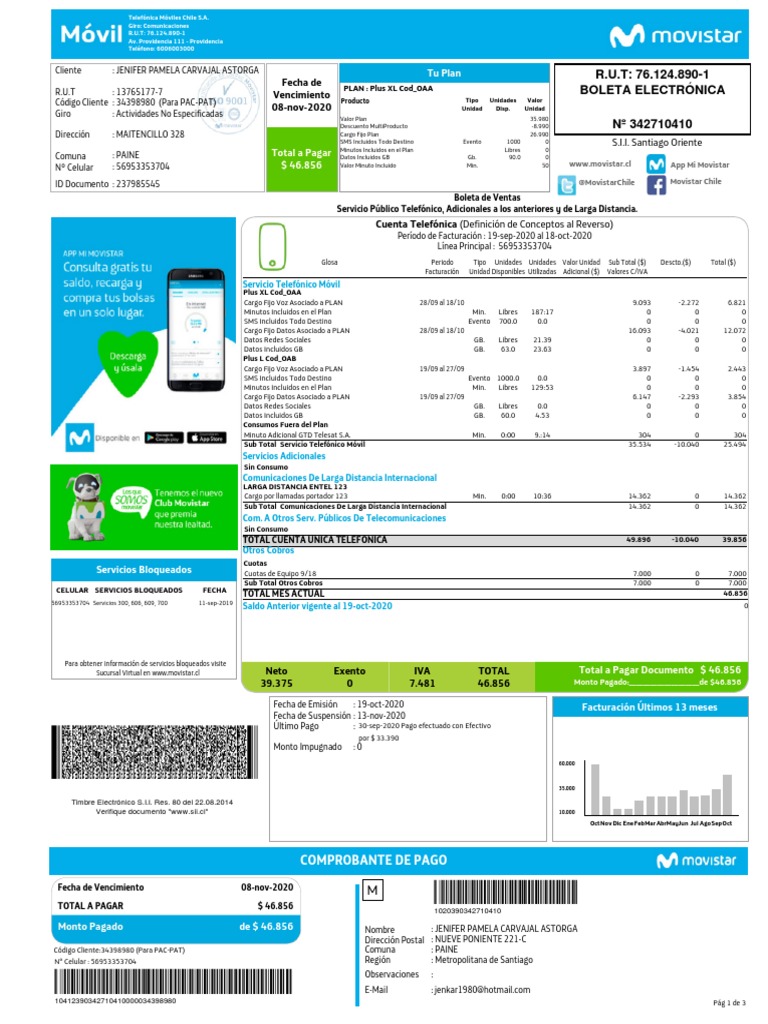 Cuenta Movistar | PDF | Las compras en línea | Teléfonos móviles