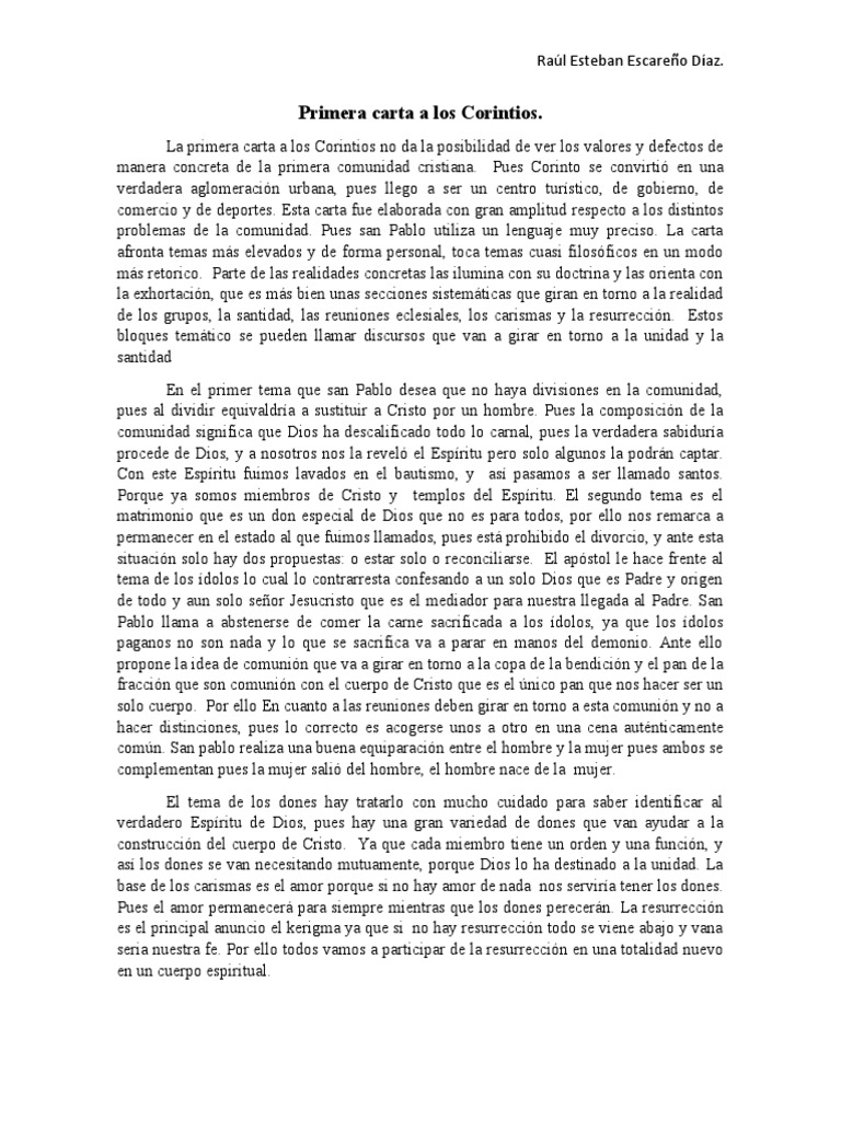 Primera Carta A Los Corintios | PDF | eucaristía | Cristo (título)