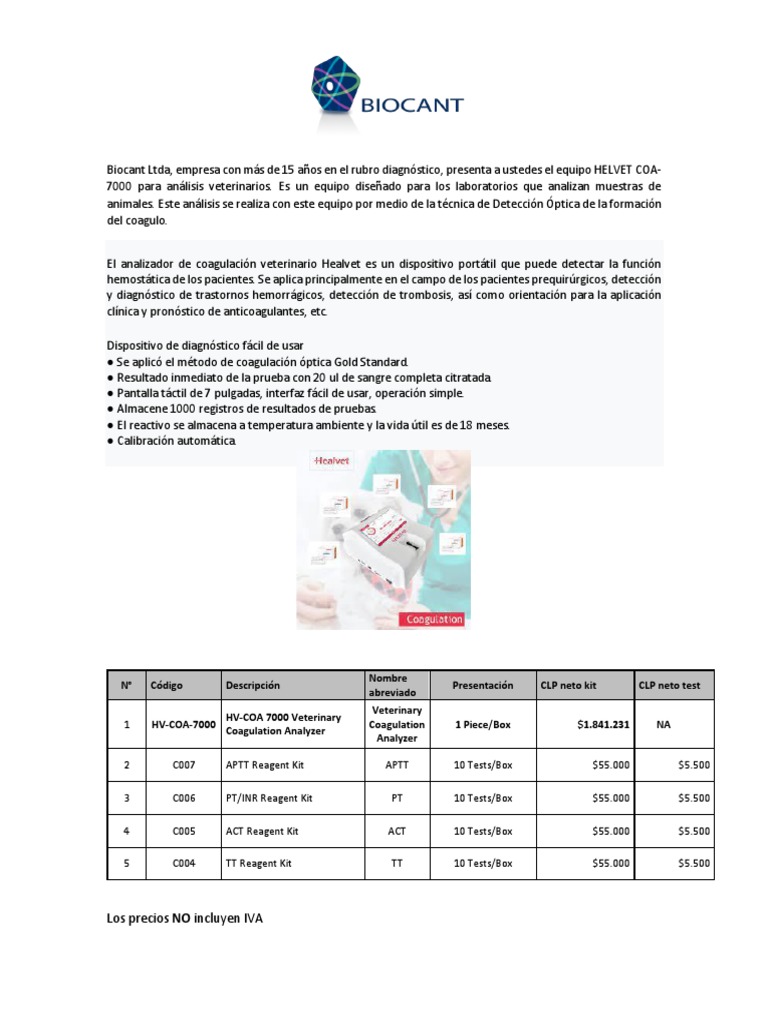 LP COA Healvet Biocant 2023 Coagulómetro | PDF
