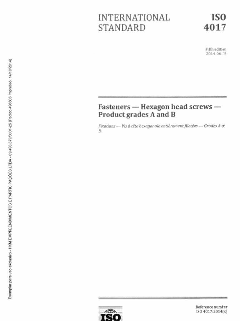 ISO 4017 - 2014 - Fasteners - Hexagon Head Screws - Product Grades A ...