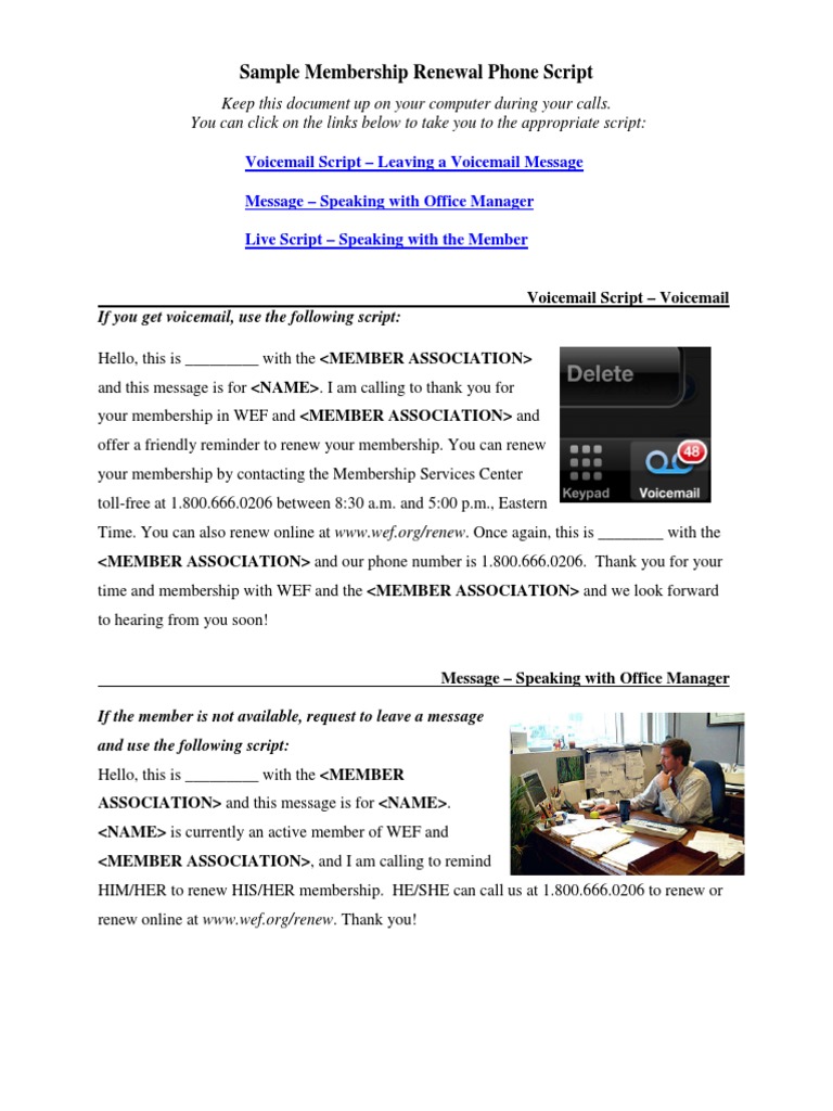 Sample Membership Renewal Phone Script | PDF | Voicemail | Cheque