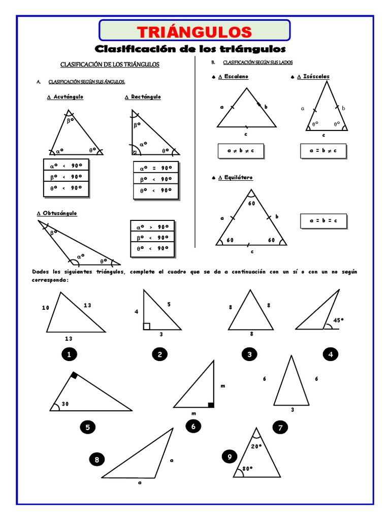 Clasificación y Ejercicios de Triángulos | PDF | Triángulo | Geometría ...