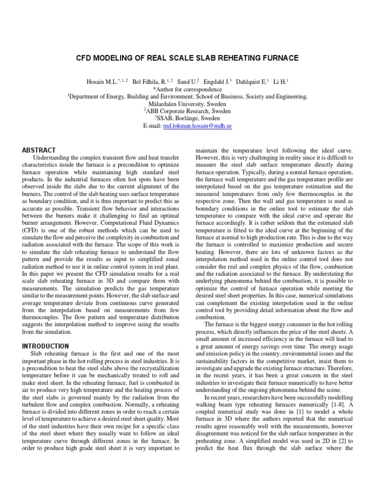 CFD Modeling of Real Scale Slab Reheating Furnace | Download Free PDF | Turbulence | Gases