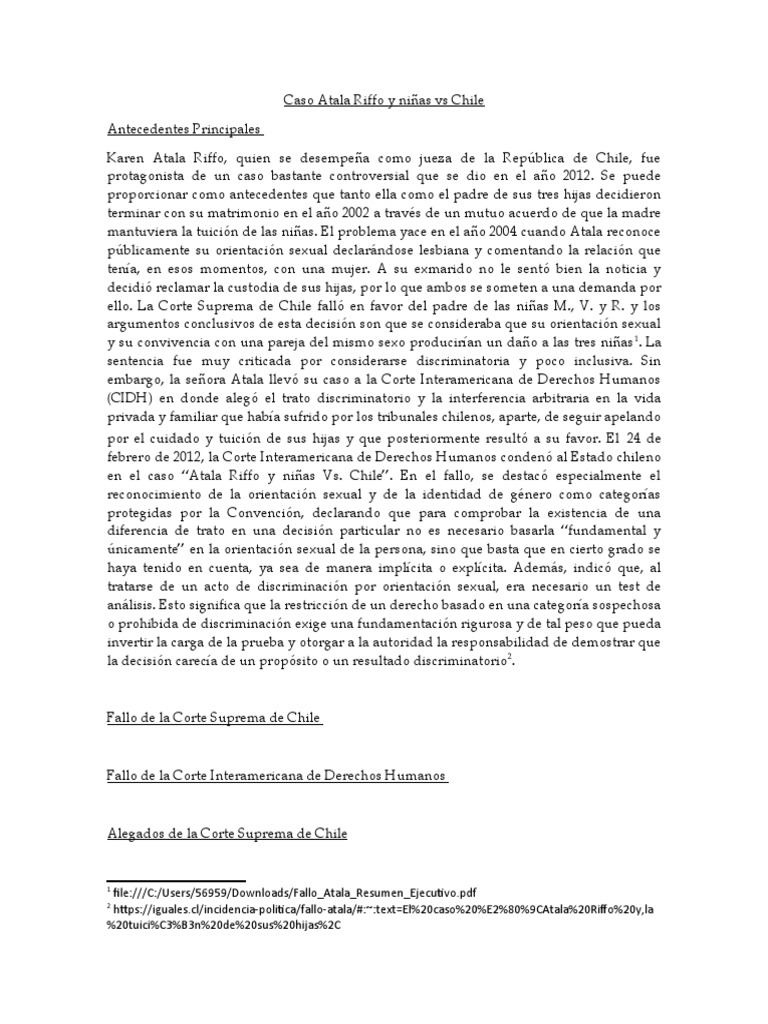 Caso Atala Riffo y Niñas Vs Chile | PDF | Convenio europeo de derechos ...