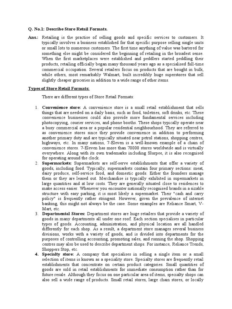 Store Retail Format Notes | Download Free PDF | Retail | Convenience Store