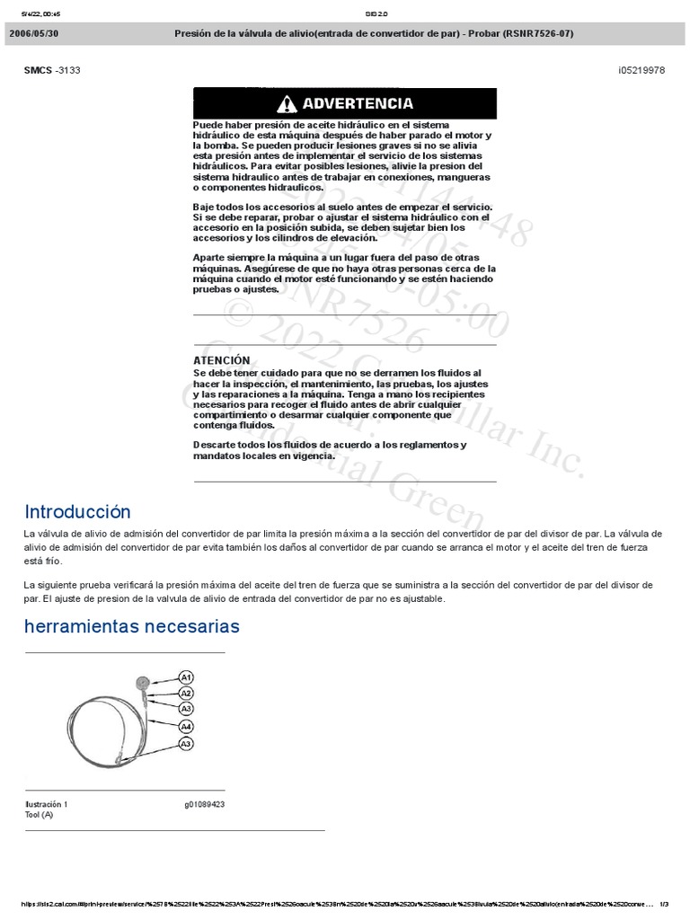 Presión de La Válvula de Alivio (Entrada de Convertidor de Par) - Probar D8T J8B | PDF | Bomba ...