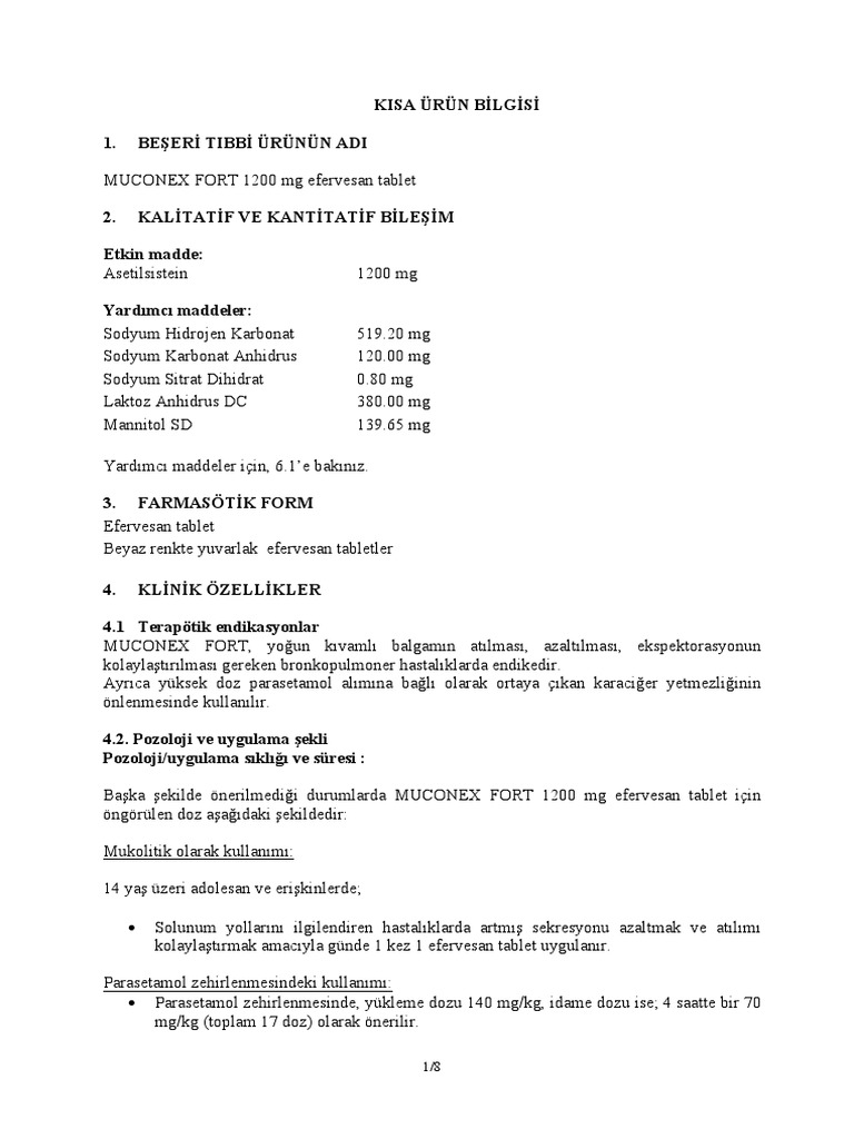 MUCONEX Fort 1200 MG Efervesan Tablet | PDF