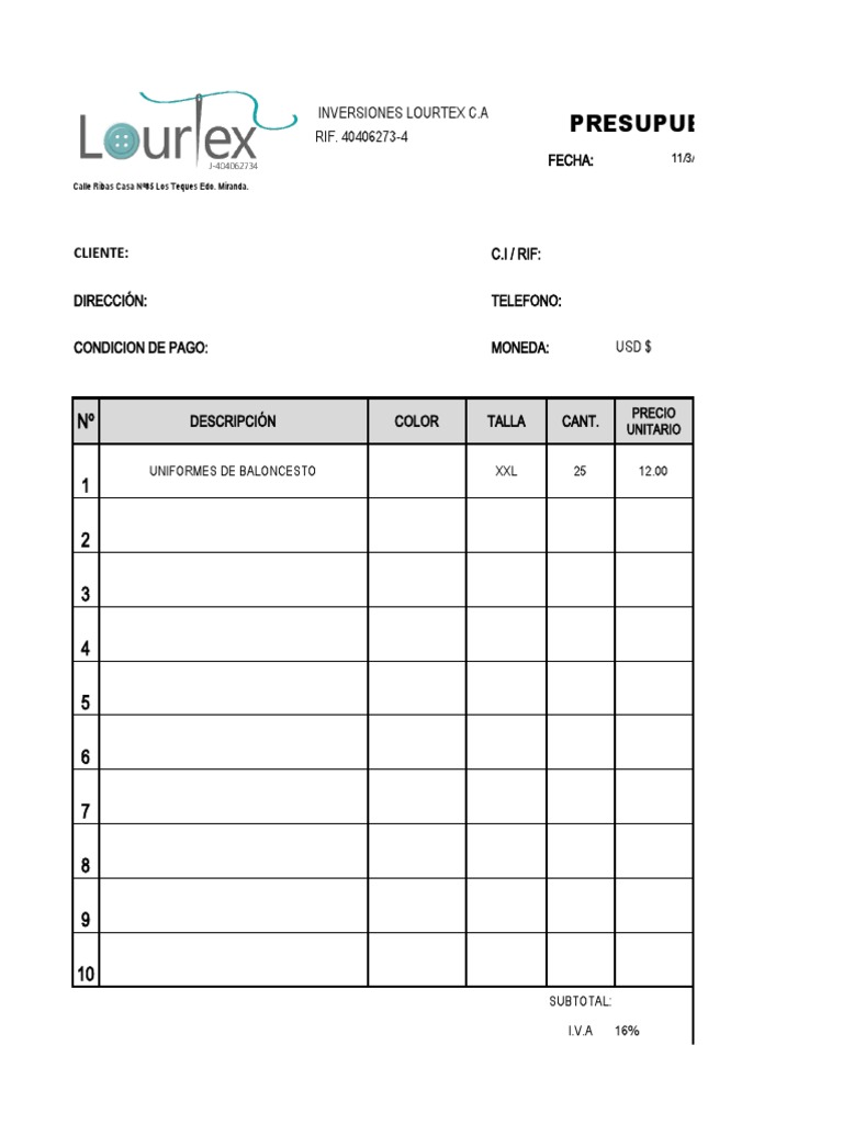 Presupuesto de Uniformes de Basket | PDF | Economias | Dinero