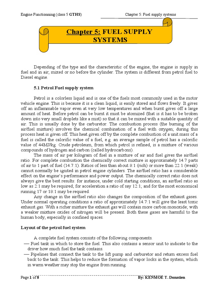 Chapter - 5 Fuel Supply Systems | PDF