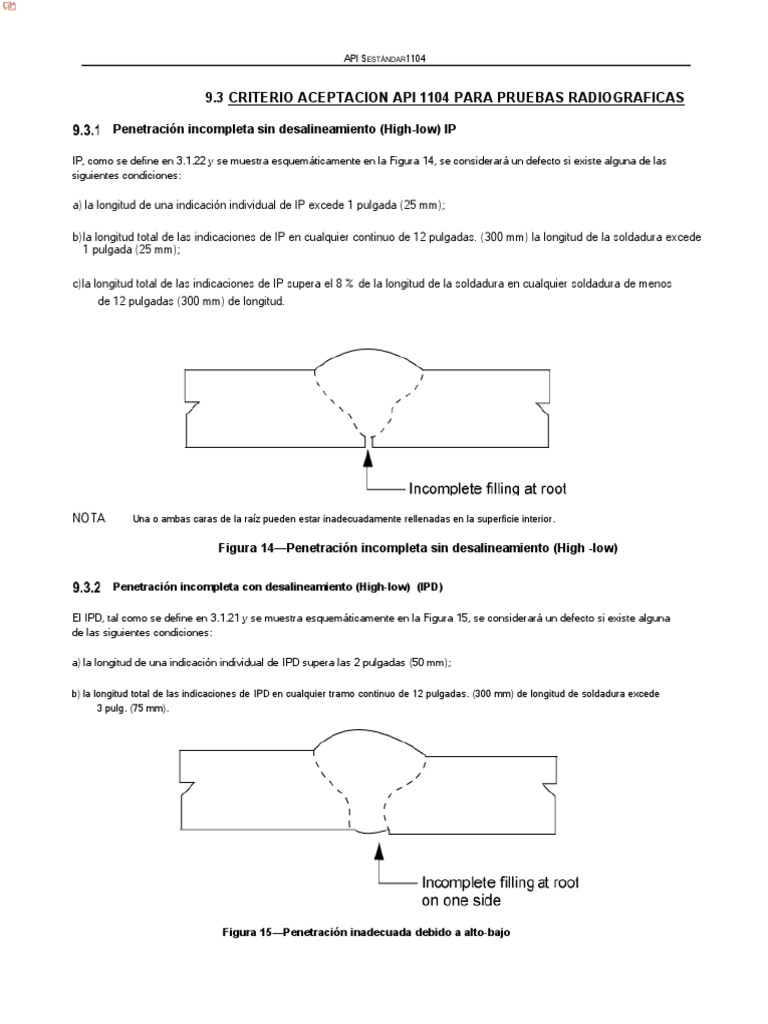 Criterios de aceptación radiográfica para soldaduras según la norma API ...