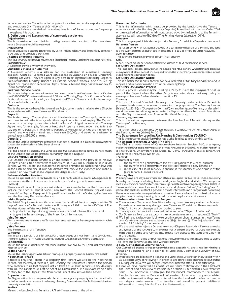DPS Custodial Terms and Conditions Dec2022 v29 | PDF | Leasehold Estate ...