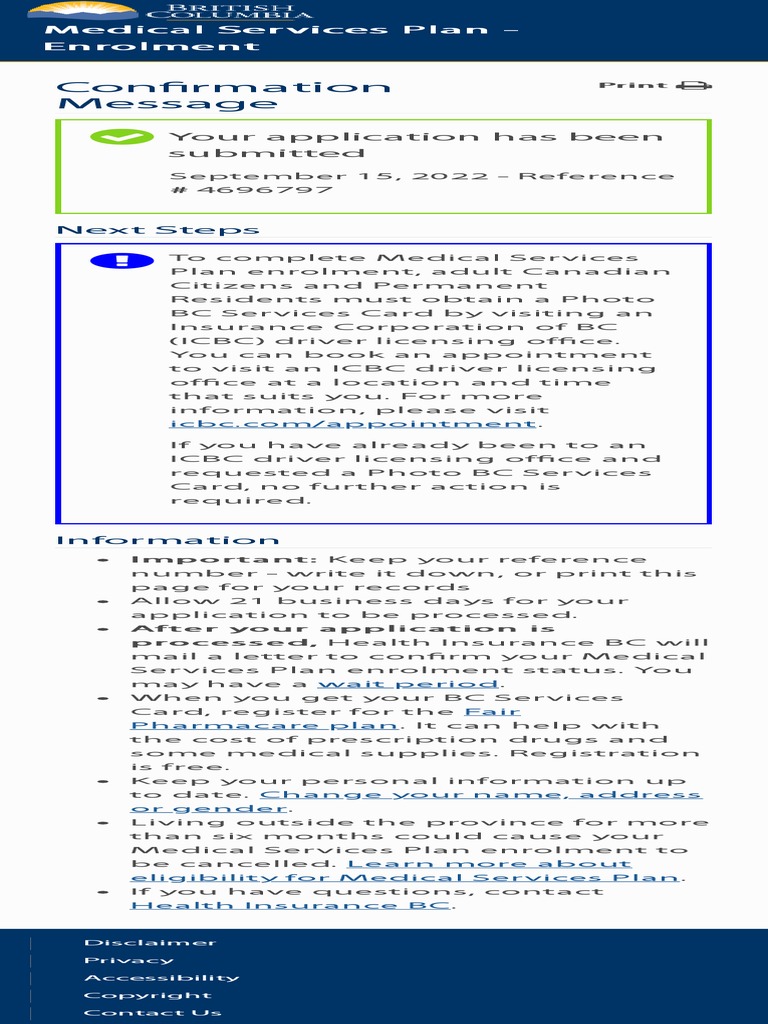 Confirmation - MSP Enrolment | PDF