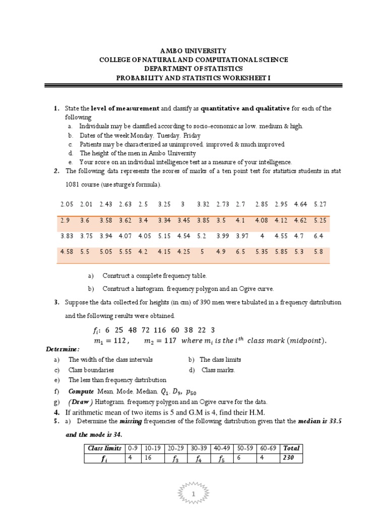 W.sheet I Cotm | PDF | Histogram | Statistics
